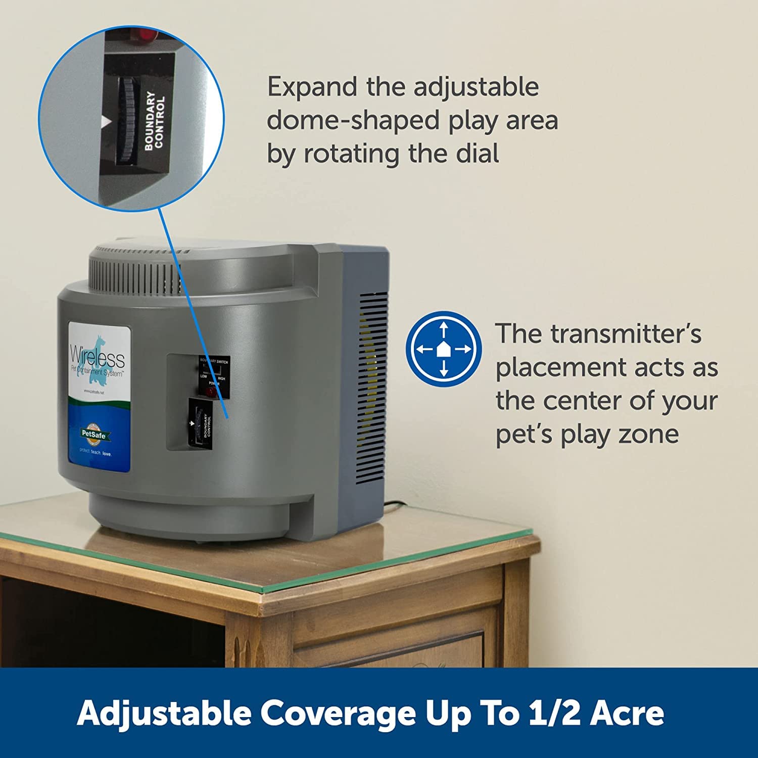 PetSafe Wireless Fence Pet Containment System, Covers up to 1/2 Acre, for Dogs Over 8 lb., 2 Waterproof Collar with Tone/Static Correction