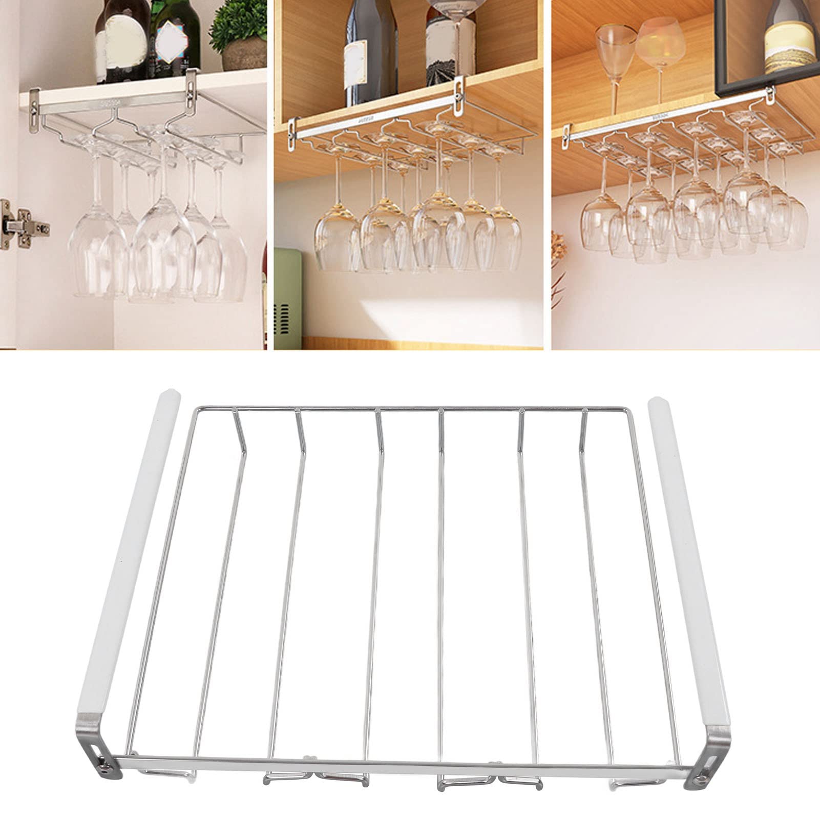 Tnfeeon Wine Glass Rack Under Cabinet Stemware Wine Glass Holder Glasses Storage Hanger Metal 304 Stainless Steel Hanger Storage Shelf for RV Mini Bar Kitchen Storage