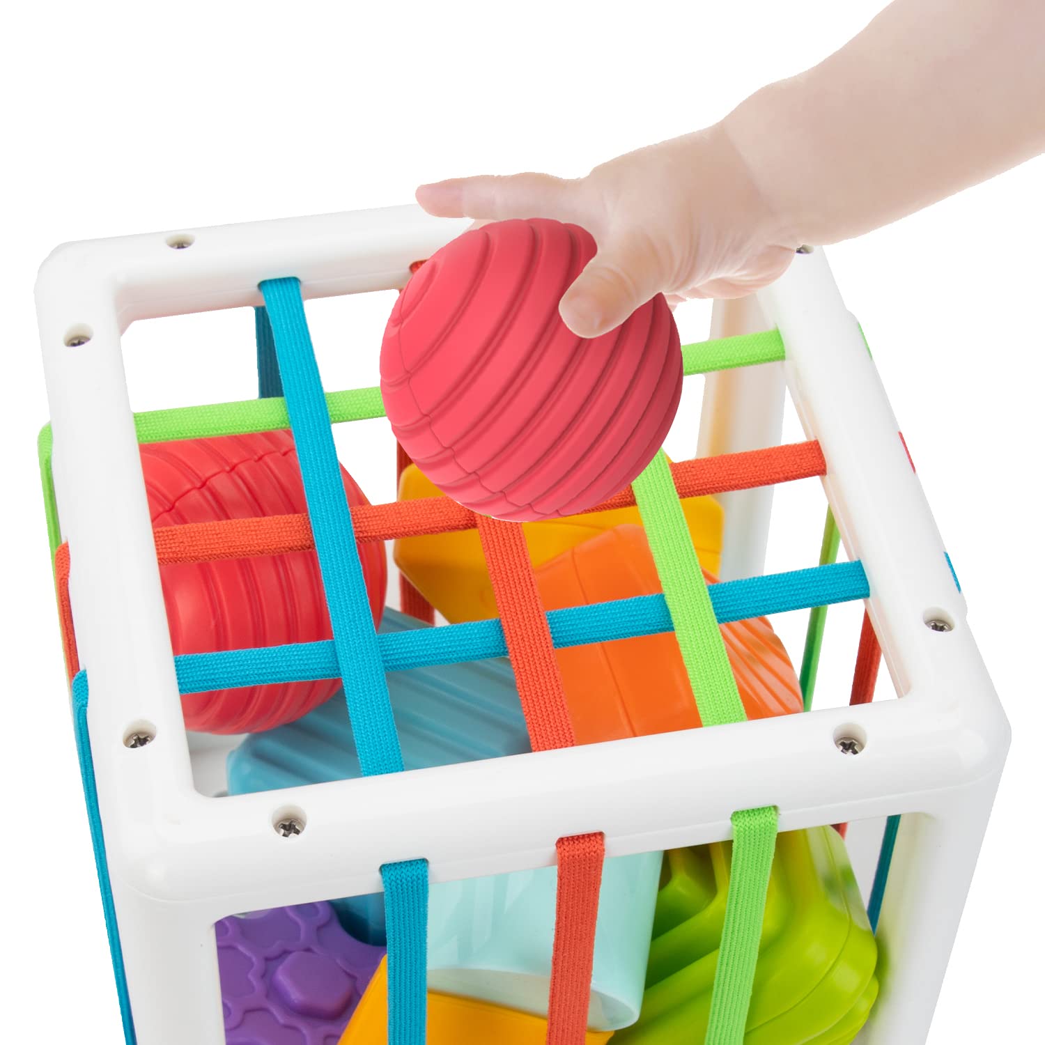 wonuu Baby Shape Sorting Toy Shape Sorting Box Sensory Sorting Bin with Elastic Bands Fine Motor Skill Early Learning Preschool Educational Gift