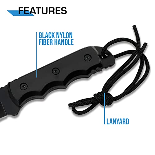 MTech USA – Fixed Blade Knife – Black Stainless Steel Blade with Black Nylon Fiber Handle, Full Tang, Includes Nylon Sheath - Hunting, Camping, Survival, Tactical, EDC – MT-20-35BK