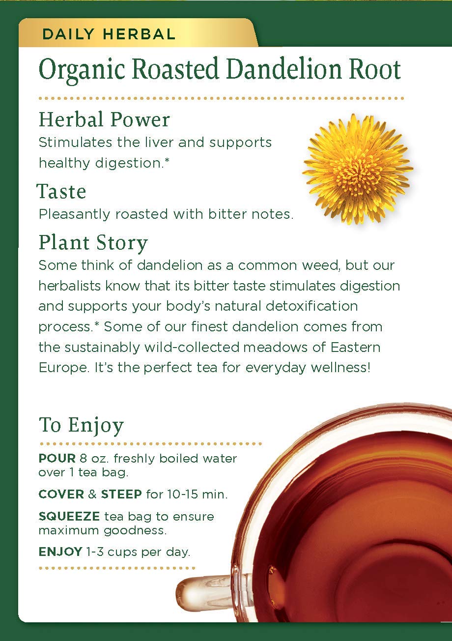 Traditional Medicinals Organic Roasted Dandelion Root Herbal Tea, Supports Healthy Digestion, (Pack of 1) - 16 Tea Bags