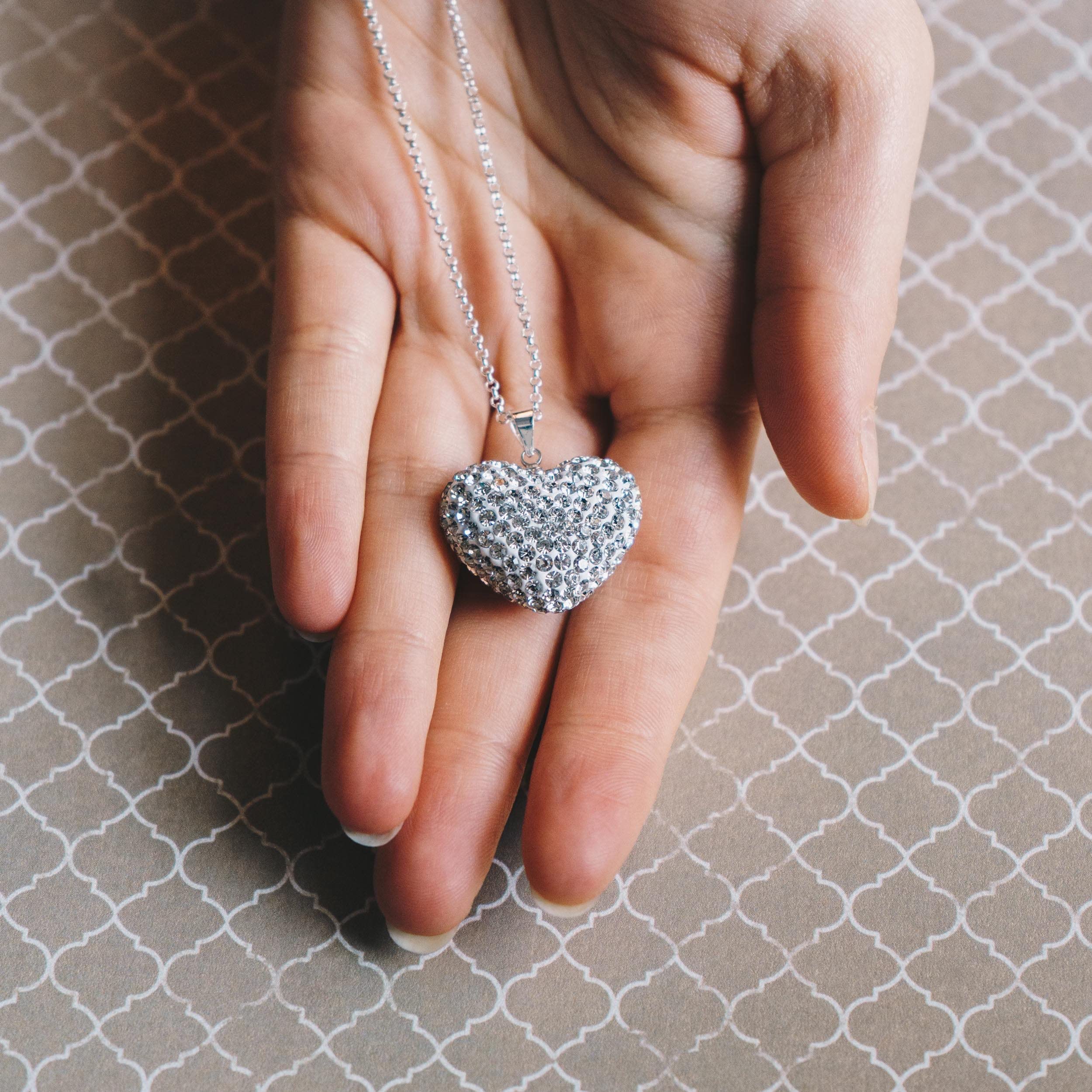 Philip Jones Pave Crystal Heart Necklace