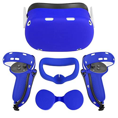 Relohas Accessories for Oculus Quest 2, VR Accessory Set for Meta Quest 2, Include Controller Grip Leather Cover, VR Shell Cover, Face Cover, Lens Cover, Protect Your VR in All Aspects(Navy-Blue)