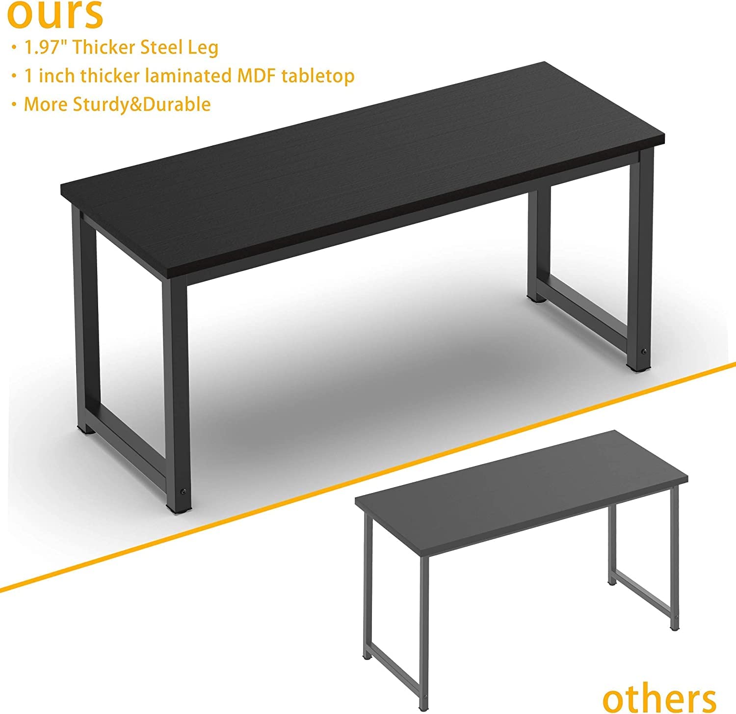 NSdirectModern Computer Desk 63 inch Large Office Desk Writing Study Table for Home Office Desk Workstation Wide Metal Sturdy Frame Thicker Steel Legs, Black.