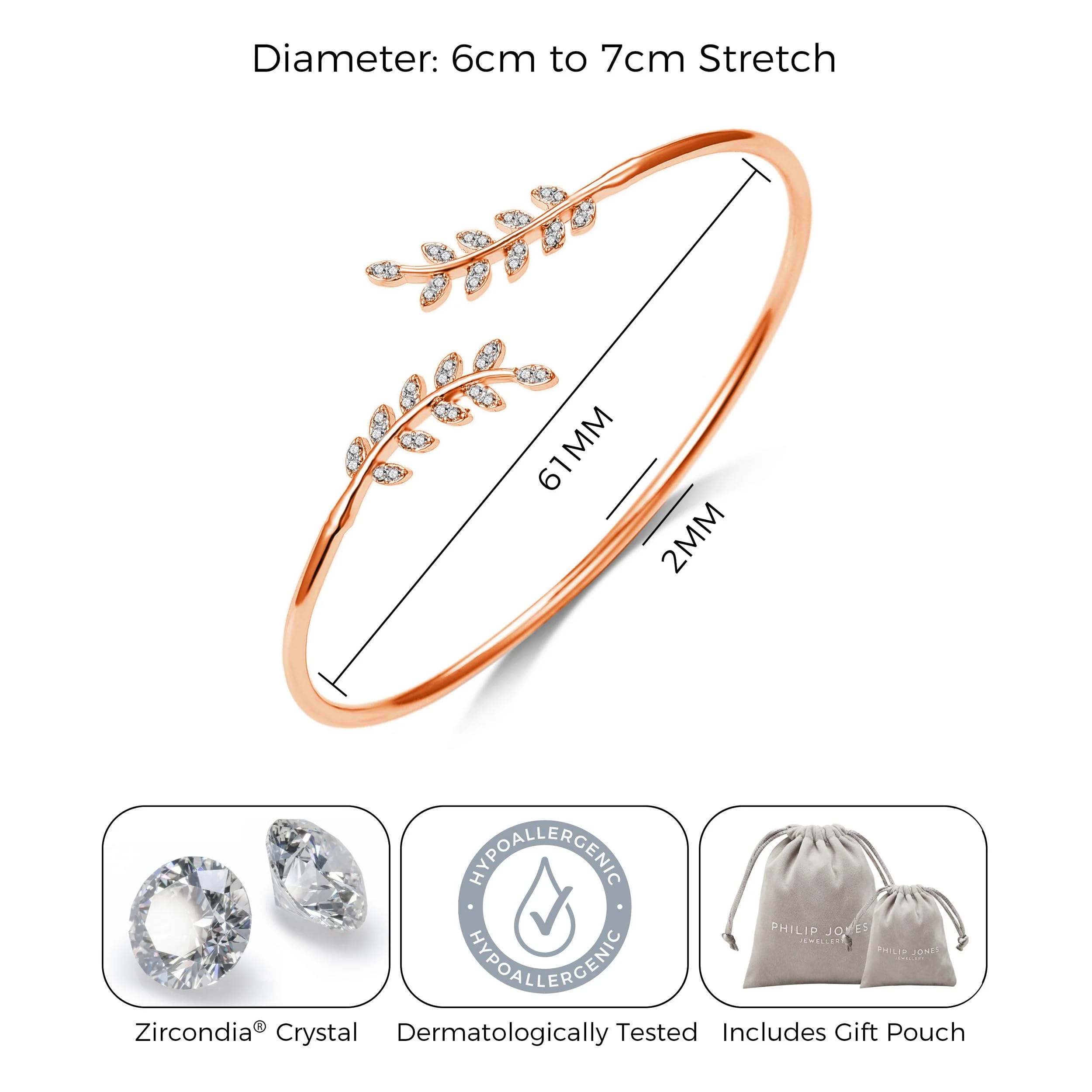 Philip Jones Rose Gold Plated Leaf Bangle Created with Zircondia® Crystals