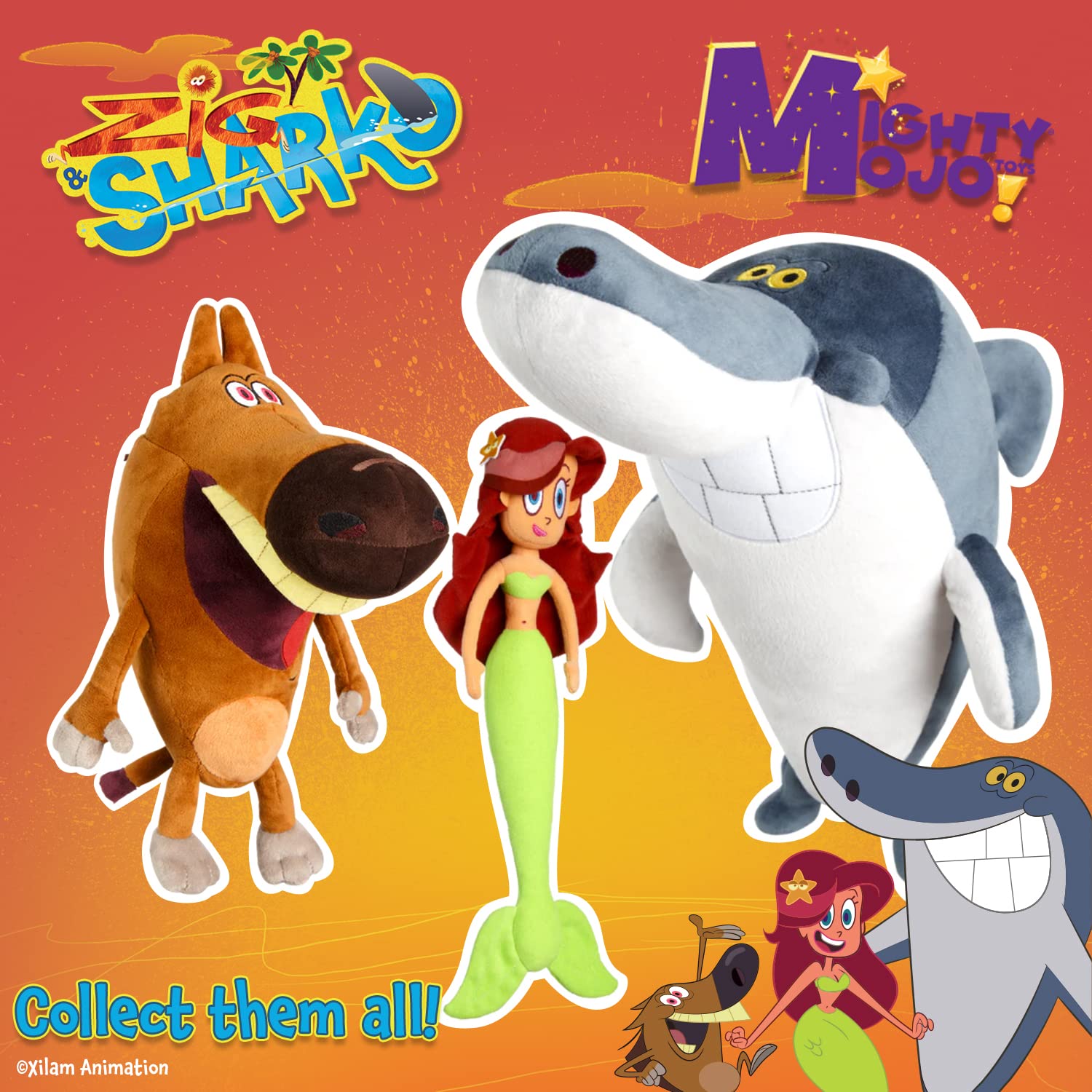 Zig & Sharko Plush Dolls Bundle - 12" Officially Licensed Stuffed Toys for Kids, Including Zig, Sharko, and Marina