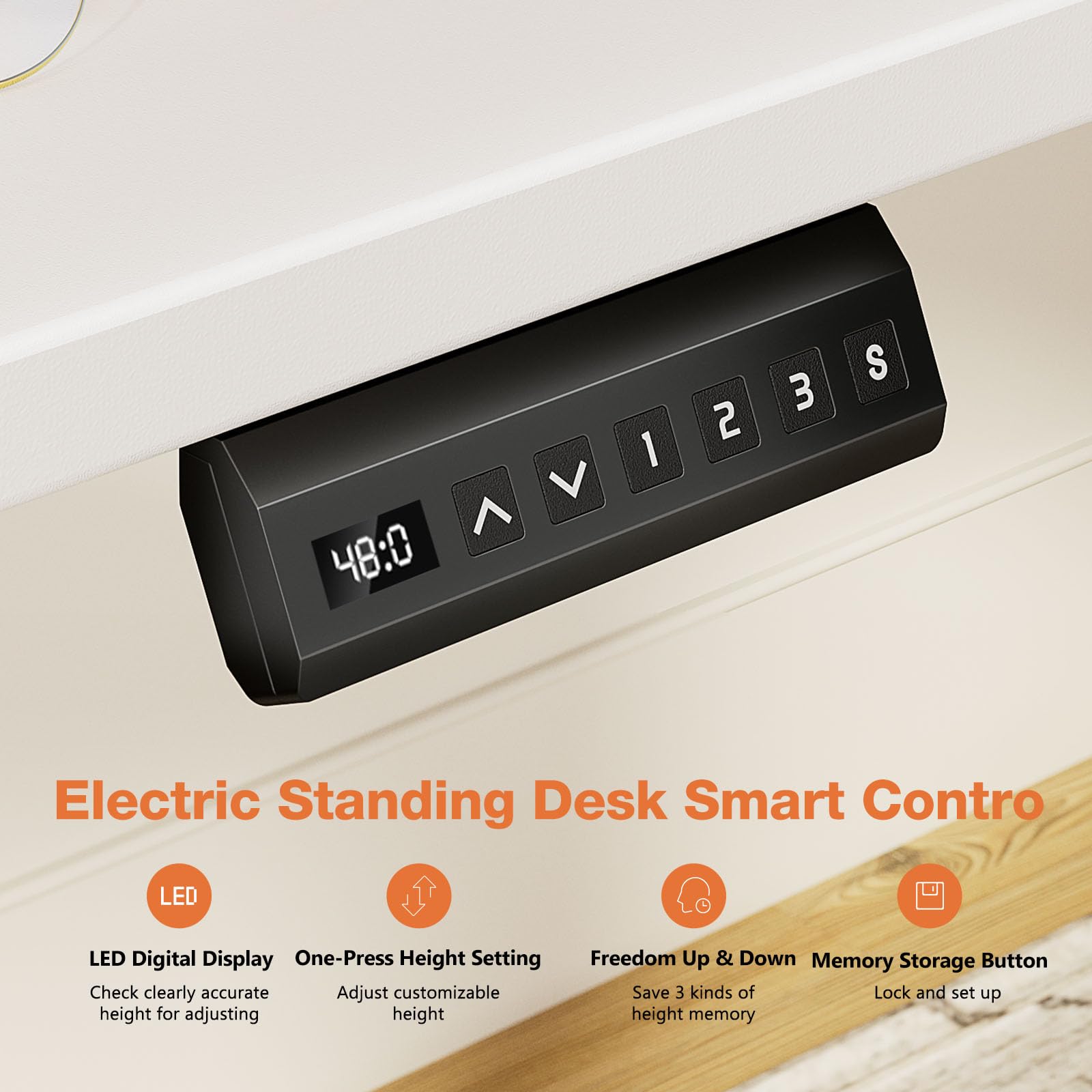 Sweetcrispy Electric Standing Desk - 48 x 24 inch Adjustable Height Sit to Stand Up Desk with Splice Board, Rising Home Office Computer Table with 2 Hook and Wire Hole for Work