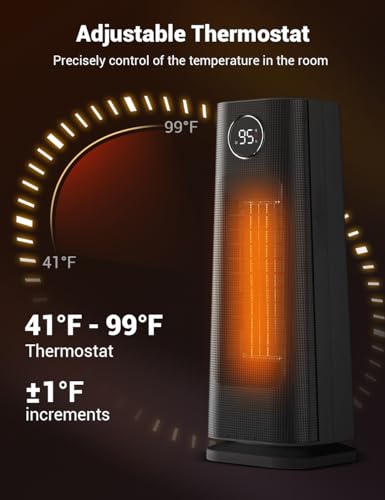 Wind Talk Space Heater for Indoor Use, 1500W Fast Electric Portable Ceramic Heaters with Thermostat, 4 Modes, 24H Timer, 70°Oscillating Room Heater with Remote for Office Bedroom Use, 2024 Upgraded