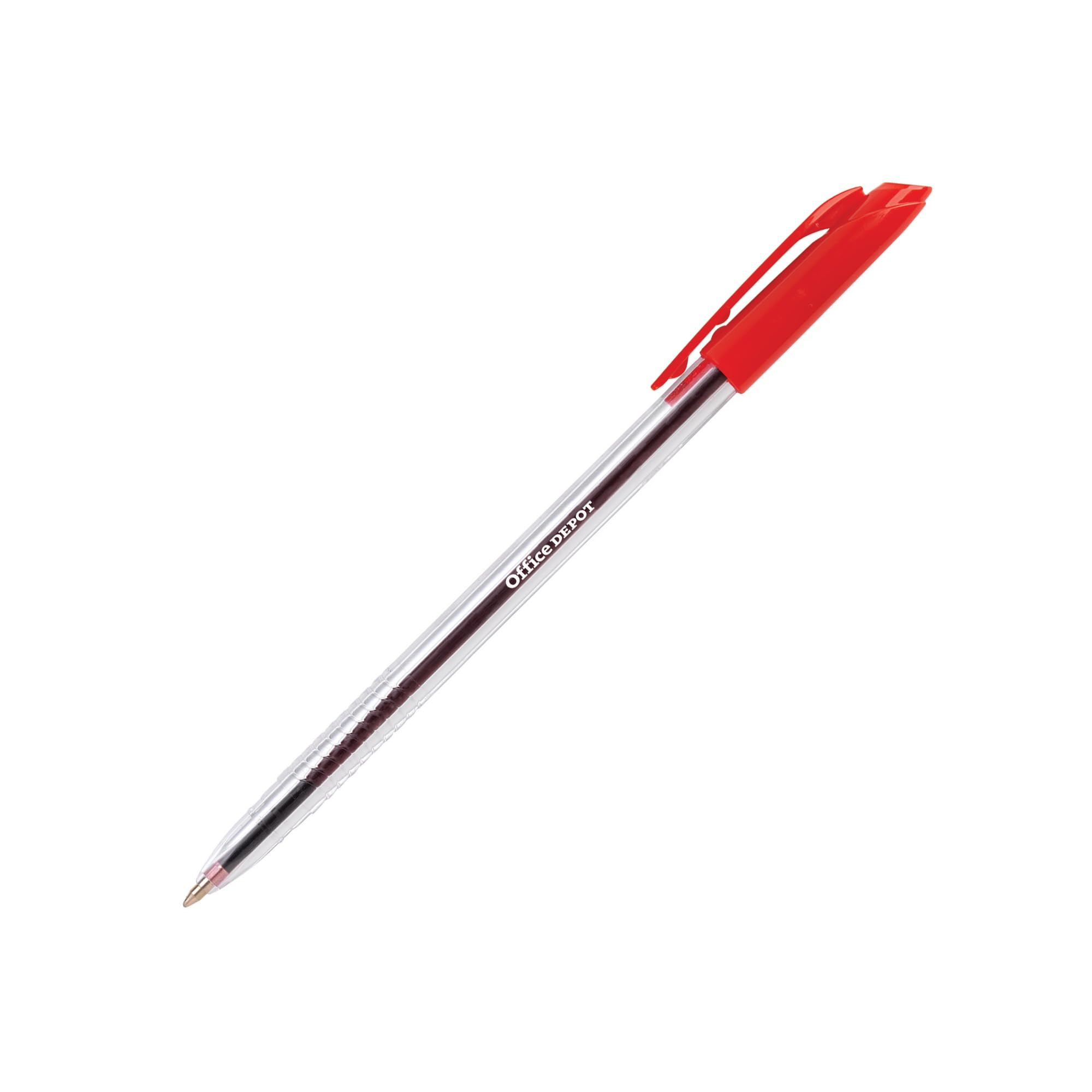 Office Depot Crystal Stick Ballpoint Pens, 1.0 mm, Medium Point, Clear Barrel, Red Ink, Pack Of 12, 12003