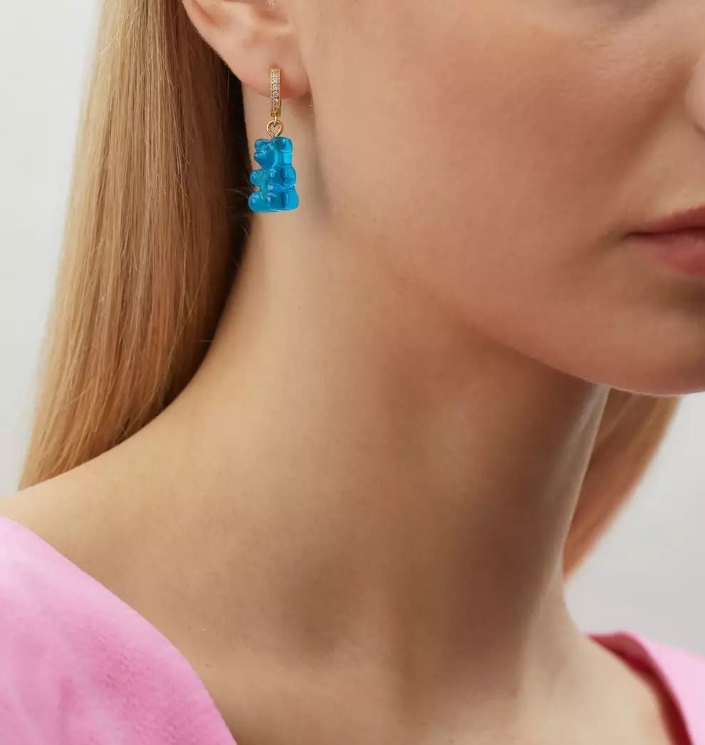 VINCHIC Cute Bear Earrings for Women 18k Gold Drop Earrings Dangle Blue Earrings