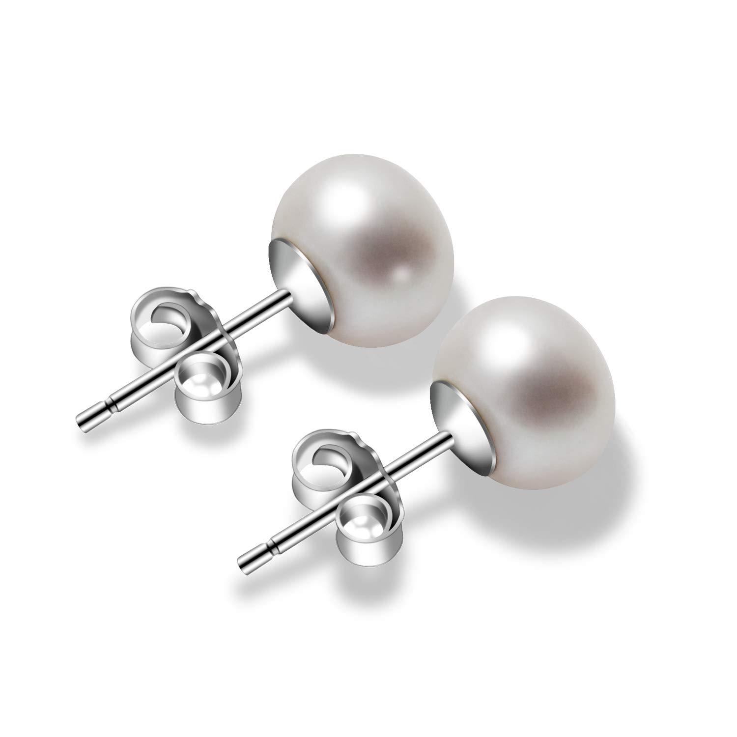 Pearl Earrings for Women 7-9mm Freshwater Cultured Pearl Stud Earrings 925 Sterling Silver - VIKI LYNN
