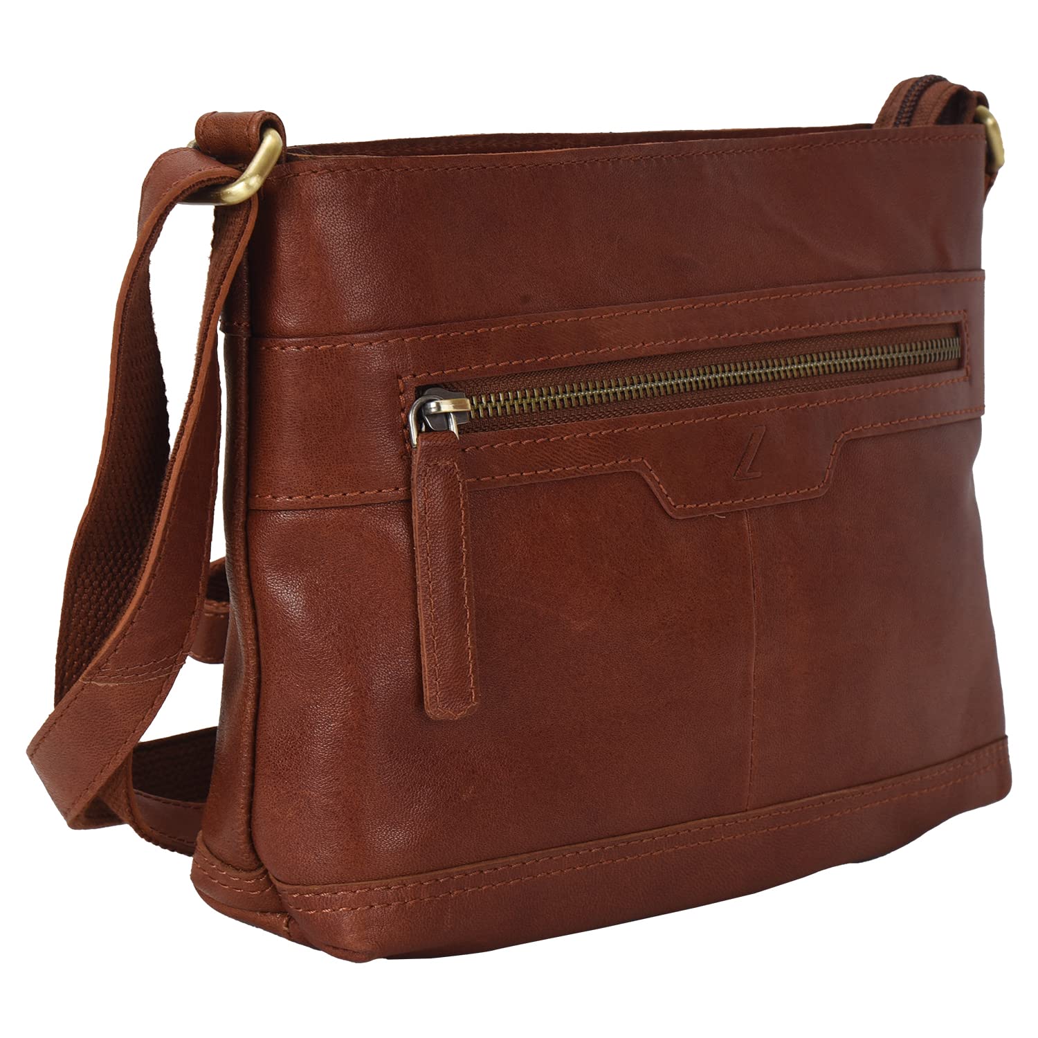Zinda Genuine Leathers Women’s Handbag Bucket Bag Top Zip Shoulder Sling Crossbody (Brandy)