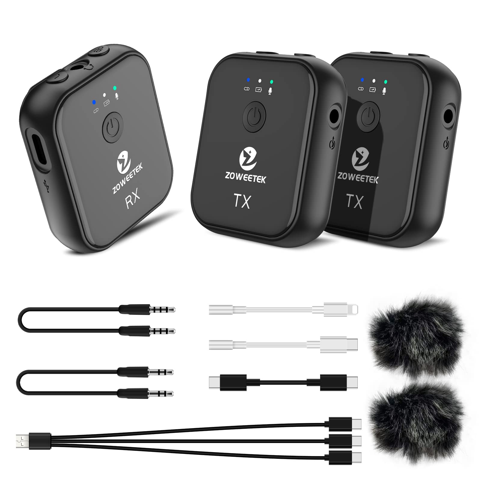 ZOWEETEK Wireless Lavalier Microphone Dual Channel,Suitable for iPhone,Android Phone,Ipad,DSLR,GoPro,Camera,Laptop.