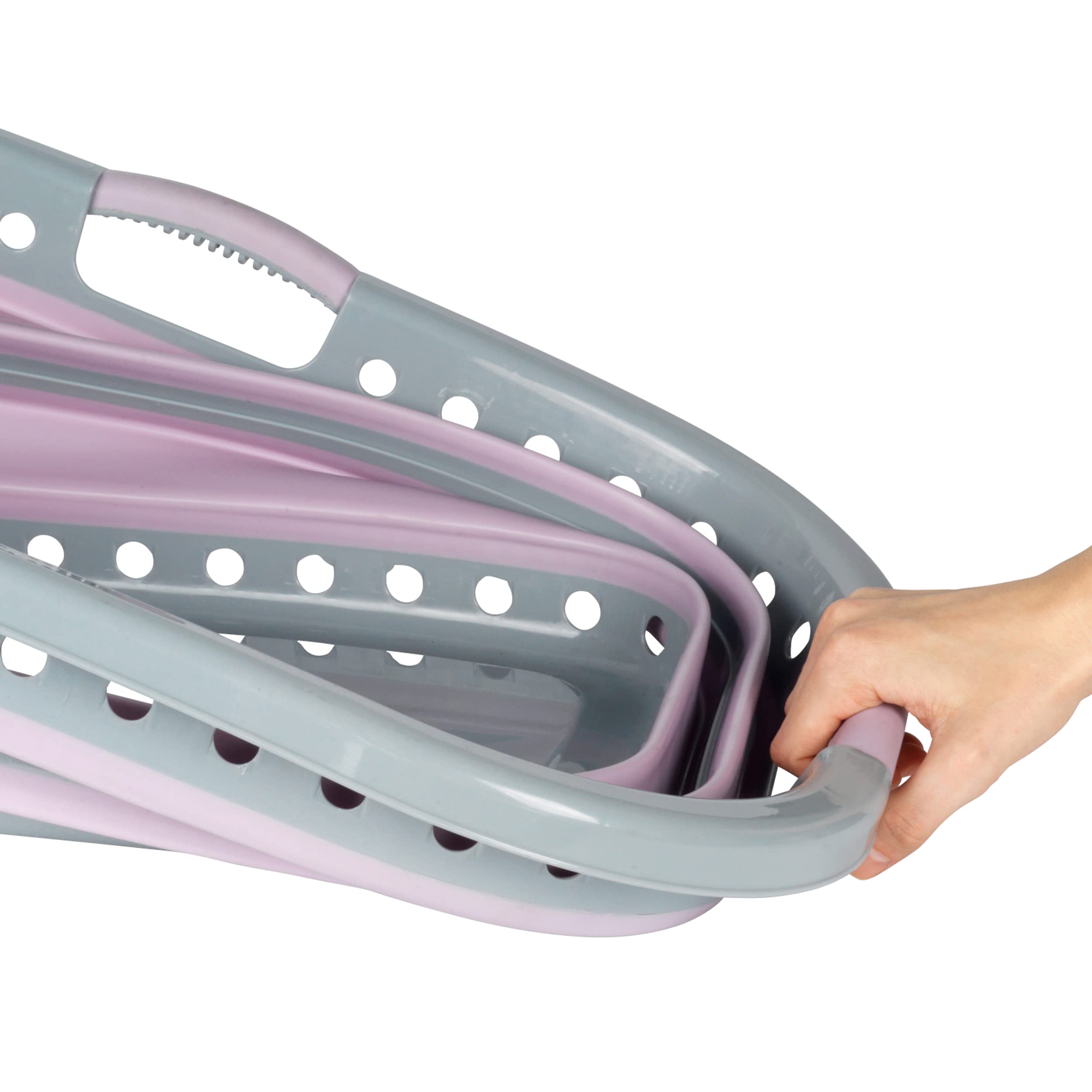 Russell Hobbs LA083555PNKEU7 Collapsible Hip Hugger 37 Litre Laundry Basket, Curved Shape, Non-Slip Handles, Portable & Lightweight, Compact For Easy Storage, Pink