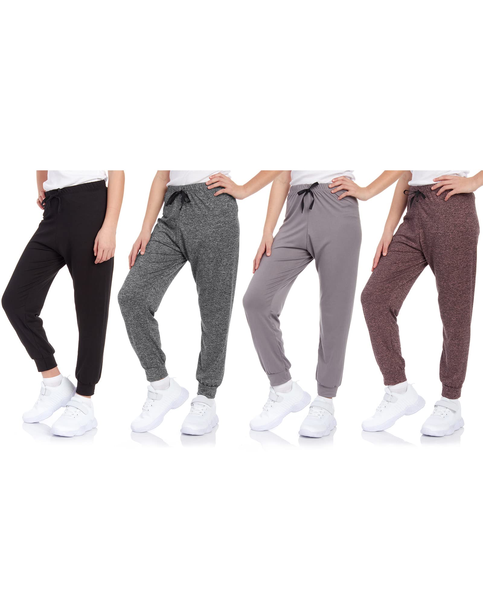 Sweet Hearts Girls' Sweatpants - 4 Pack Super Soft Athletic Performance Jogger Pants: Made in USA (7-16)β, Size 10-12, Black/Grey/Charcoal/Pink Space-dye