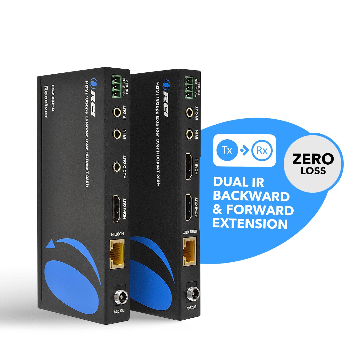 OREI 4K 60hz HDMI over Ethernet Extender HDBaseT, Balun Full 18Gbps 4:4:4 Over CAT 5/6/7 Ethernet Cable - IR Signal - 230 Ft @ 4K 60hz Power over Cable