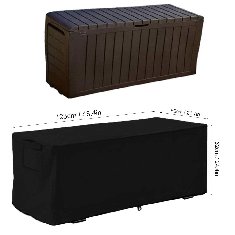 Outdoor Deck Box Cover, Garden UV Storage Box Protective Cover, Storage Box Protector without Box 48.4 x 21.7 x 24.4 Inch (Black)