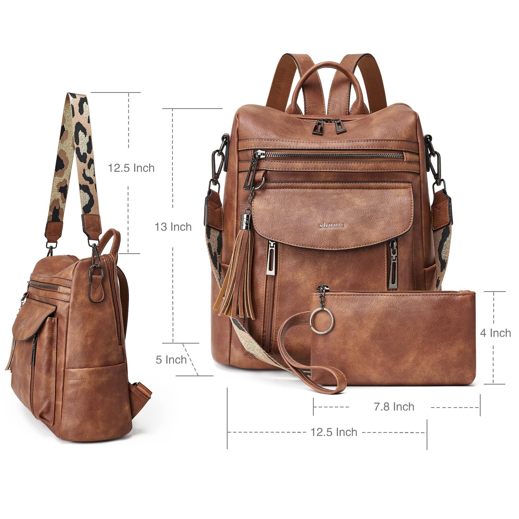 Shrrie Backpack Purse for Women Fashion Purse Backpack Satchel Travel Leather Backpack Shoulder Bag with Wristlet
