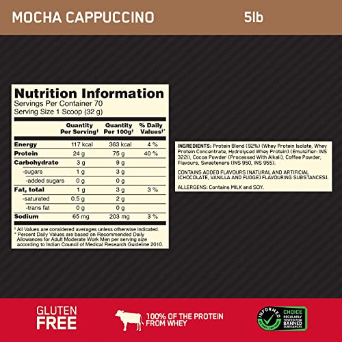 Optimum Nutrition Gold Standard 100% Whey Protein Powder, Mocha Cappuccino, 5 Pound (Packaging May Vary)