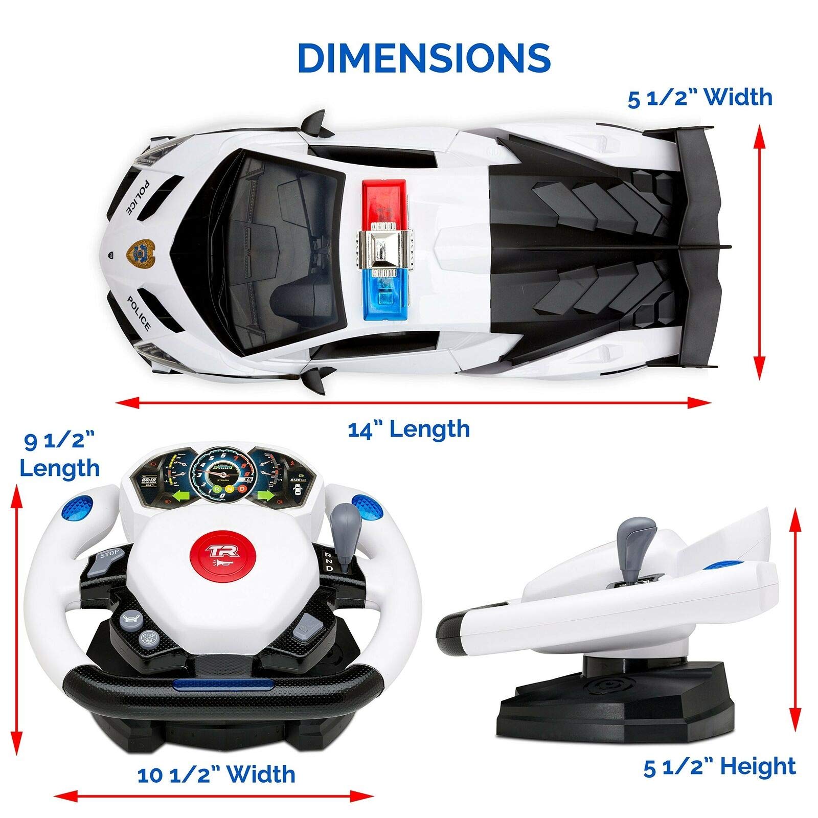 Remote Control Police Car, 4D Motion Gravity and Steering Wheel Control, 1:12 Scale, 2.4Ghz, with Lights, Sirens, Powered Doors, (TR-911)