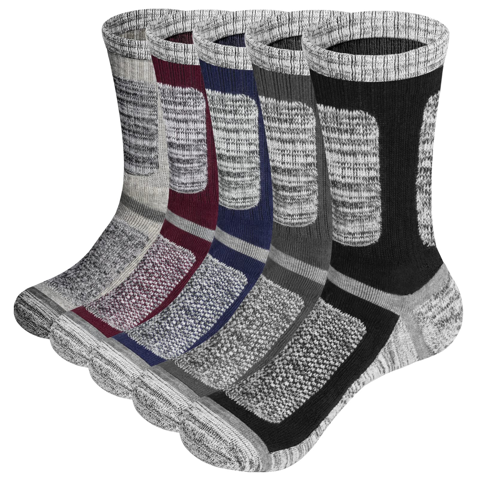 YUEDGE Mens Socks Mositrue Wicking Comfort Work Socks Padded Winter Boot Socks Thick Casual Athletic Socks For Men Size 9-11, Multicolor, 5 Pairs