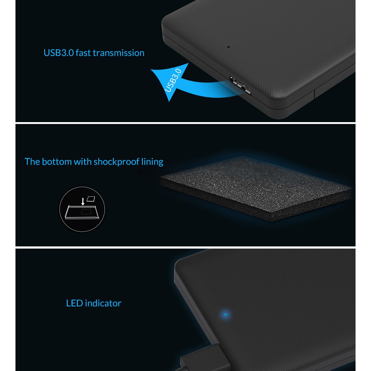 ORICO 2577U3-BK 2.5" Hard Drive Enclosure USB3.0 to SATA III, 2TB Capacity for Business Design