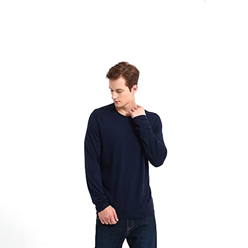 YUERD M&W Merino Wool Long Sleeve Crew Base Layer Mens 100% Merino Wool Active Thermal Underwear Shirts for Men Midweight Black