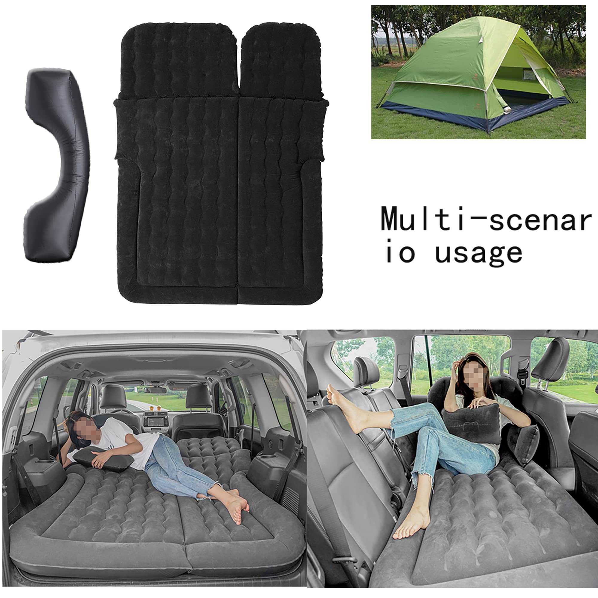 SUV RV Air Mattress Car Bed Camping Cushion Inflatable Thickened Car Air Bed with Electric Air Pump Flocking Surface Portable Sleeping Pad for Travel Camping Minivan Van Trunk