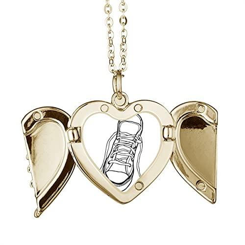 White Canvas Shoes Painted Folded Wings Peach Heart Pendant Necklace