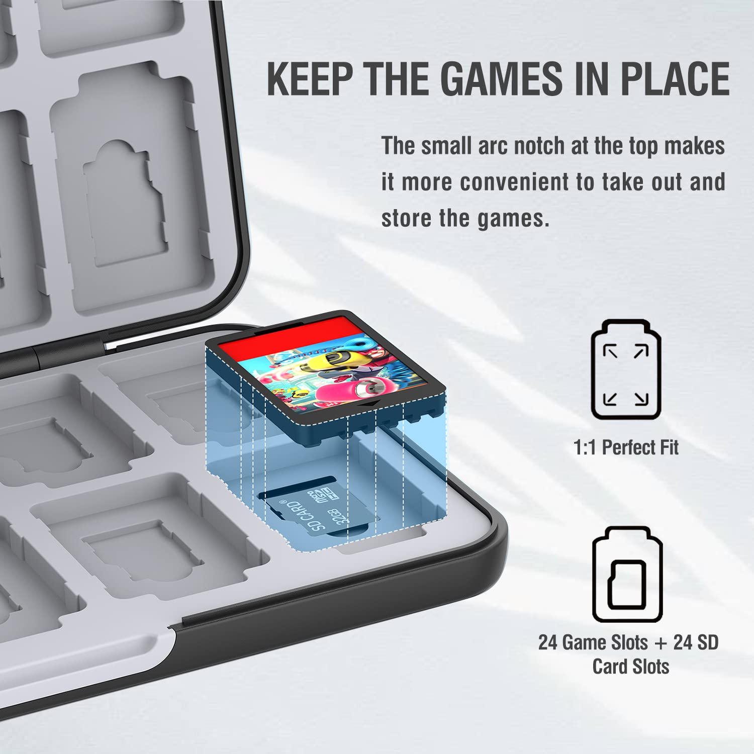Wonzir 24-Slot Switch Game Card Case for Nintendo Switch Game Card/Switch OLED Game Card,Portable Switch Game Storage Case with 24 Game Card Slots and 24 Micro SD Card Slots (24-Joy-Con Grip)