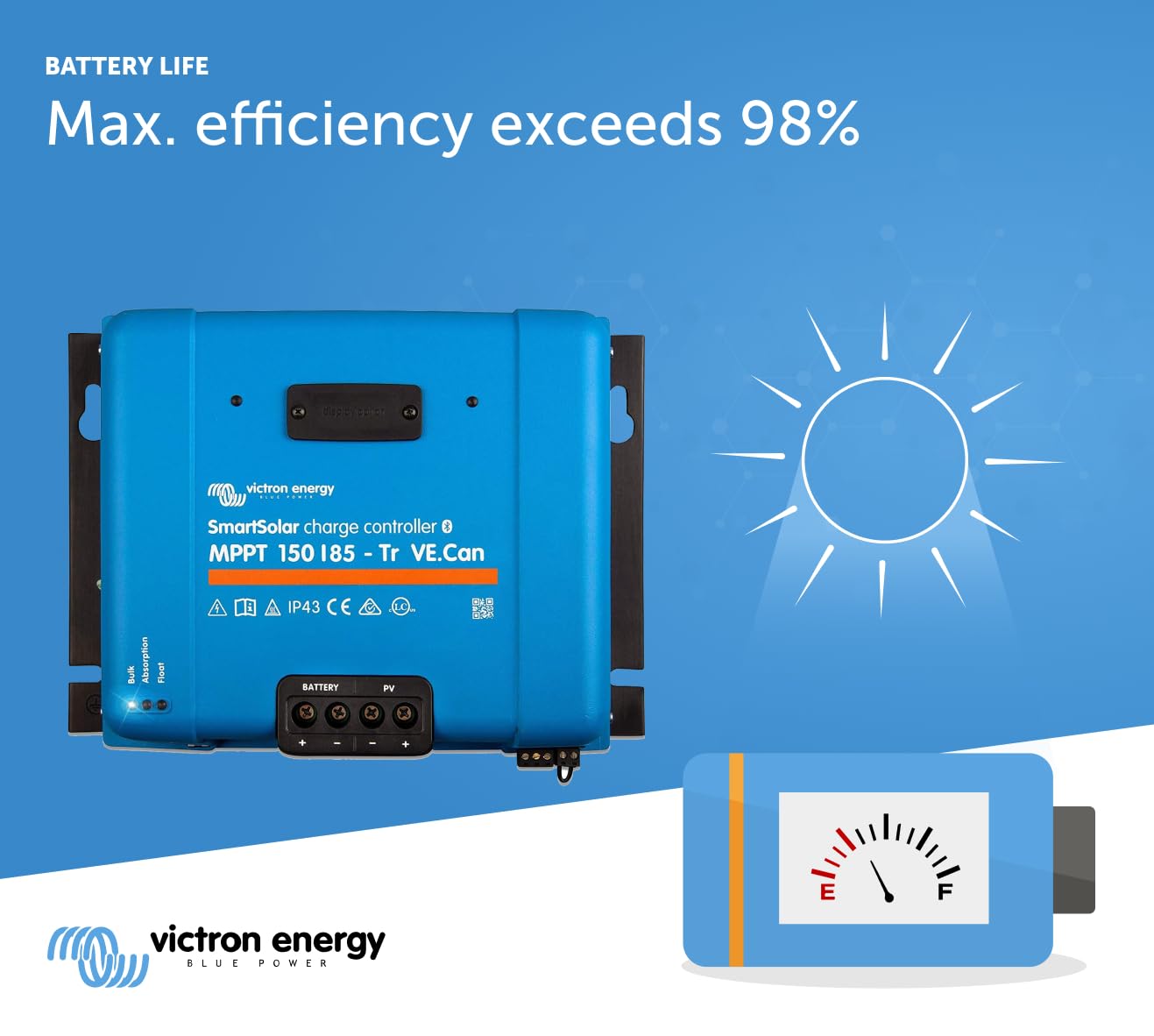 Victron Energy SmartSolar MPPT Tr VE. Can 150V 85 amp 12/24/36/48-Volt Solar Charge Controller (Bluetooth)