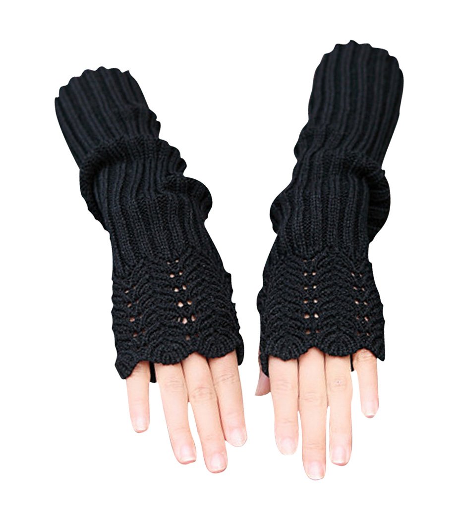 Novawo Women Fashion Arm Warmers Long Fingerless Gloves Winter Warm Knitted Gloves