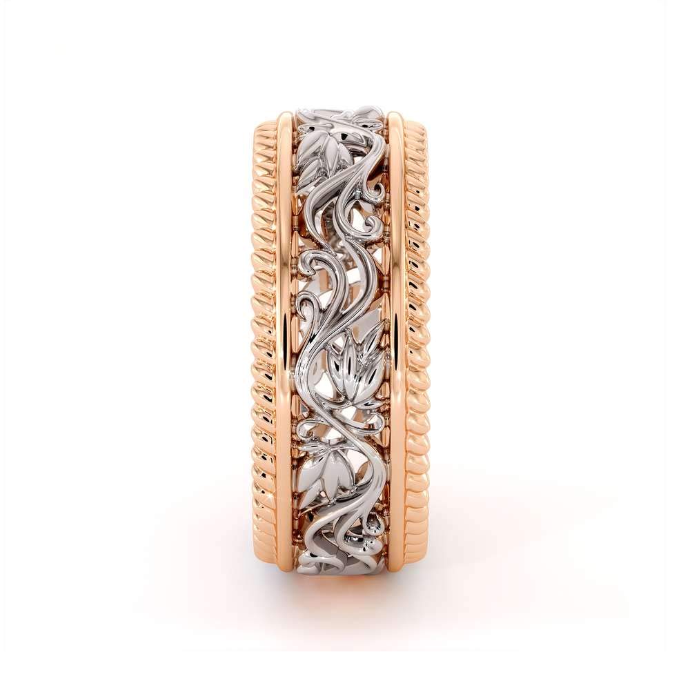 Sunargi Filigree Two Tone Wedding Ring for Unisex in 925 Sterling Silver White & Rose Gold Finish (Silver, 8.5)