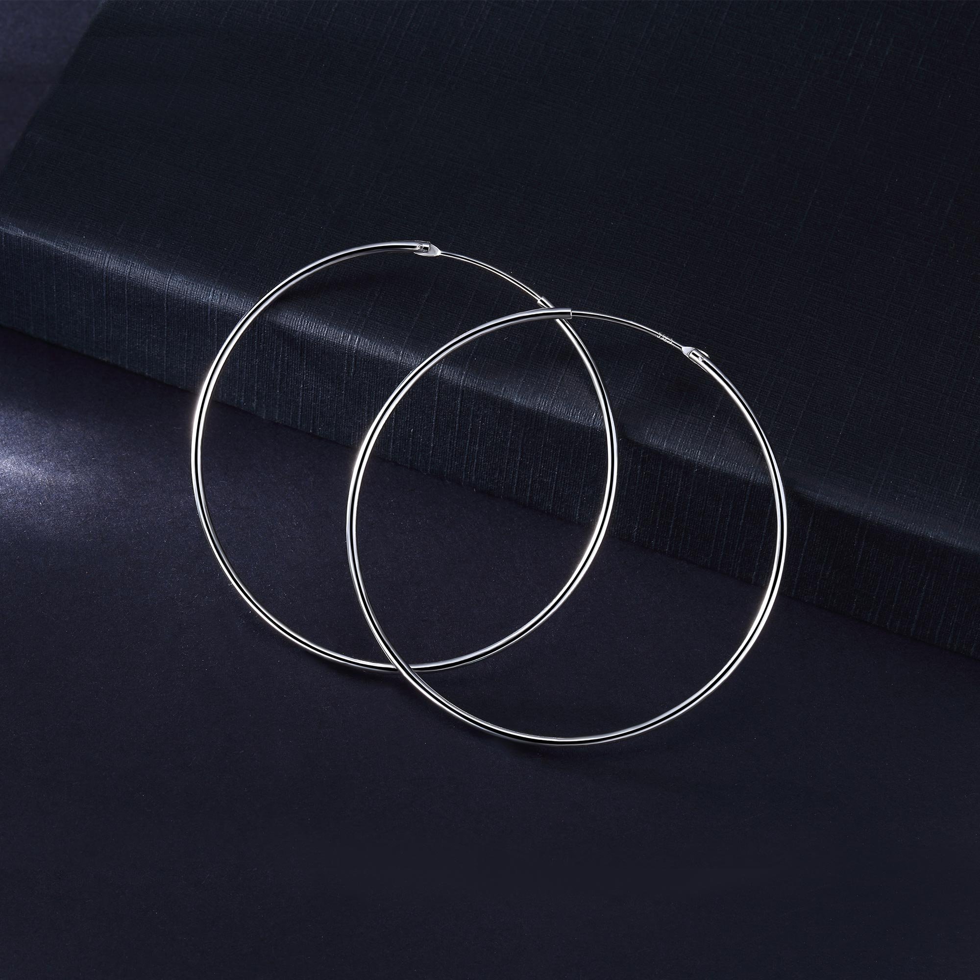 T400 925 Sterling Silver Hoop Earrings Large Thin Lightweight Round Hoops for Women 75mm