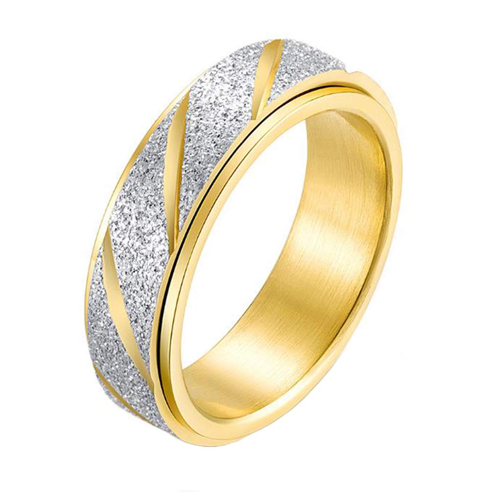 PAMTIER Unisex Stainless Steel Sandblast Finish Spinner Ring Light Gold 6MM Women Size 5