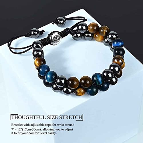YUGESMGS 8mm Hematite Blue Tiger Eye Yellow Tiger Eye Double Layer Bracelet Man Women Handmade Natural Stone Bracelet
