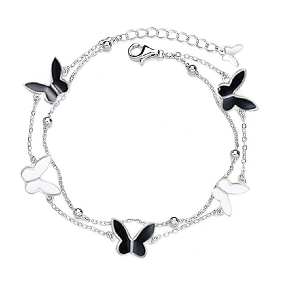 SUNCHIO Women's silver Butterfly Bracelet Simple Adjustable Zircon Wrist Bracet Jewelry Gift for Women (Silver)