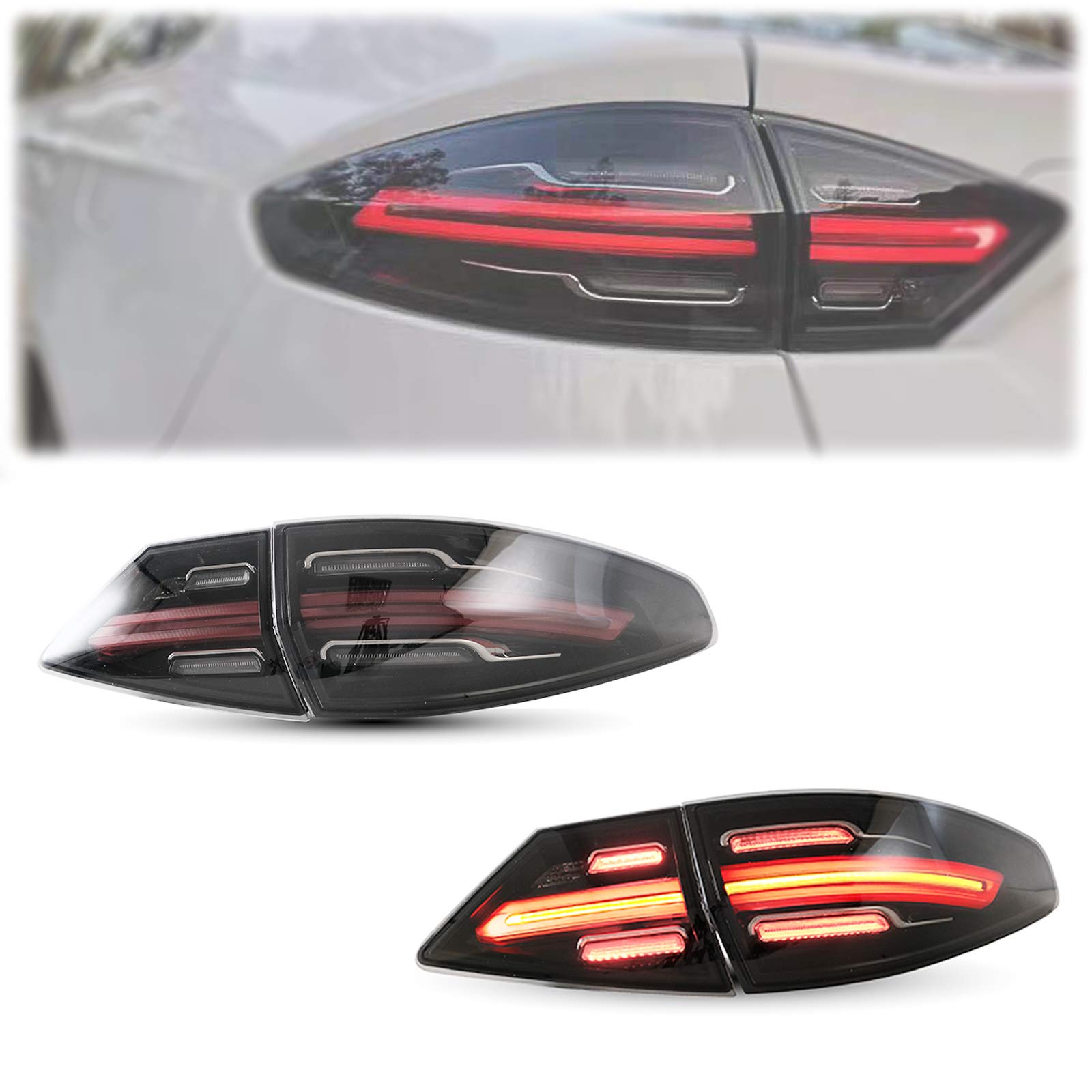 RXC LED Tail Lights Rear Lamps Assembly Compatible for 2013-2016 Ford Fusion / Mondeo w/Sequential Turn Light with Dynamic Animation Breathing DRL(Set of 2)