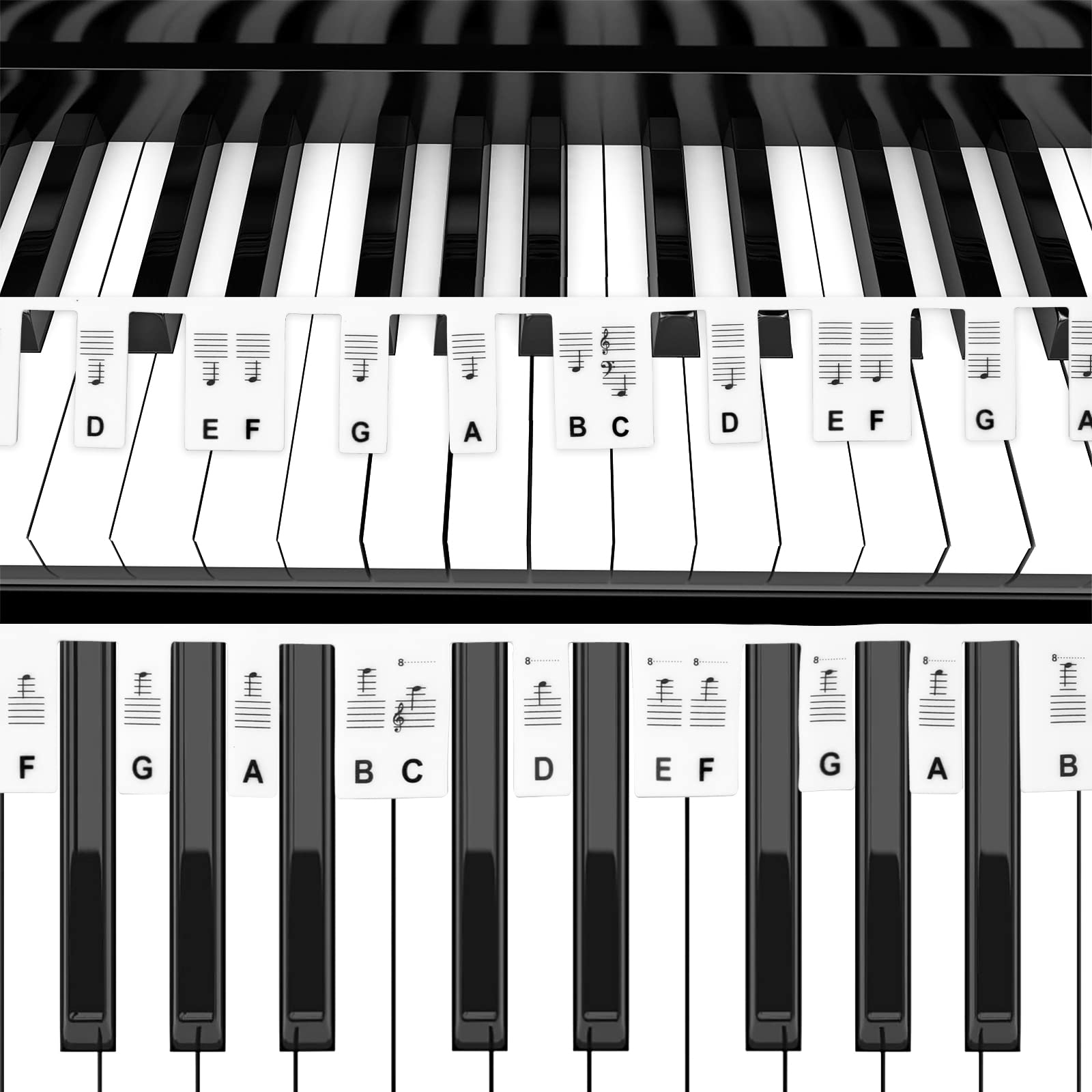 Silicone Piano Keyboard Note Labels Removable, Piano Keyboard Stickers for Beginners Kids, 61 Keys 1:1 Full-Size Paste-Free Piano Notes Guide for Beginners Removable Piano Key Stickers (Black)