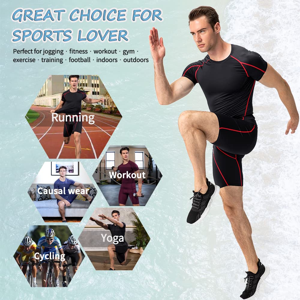 WRAGCFM 3 Pack Men's Compression Athletic Short Sleeve Shirts,Workout Cool Dry Baselayer Sports T-Shirts Running Tops(White+B Red+B Grey, S)