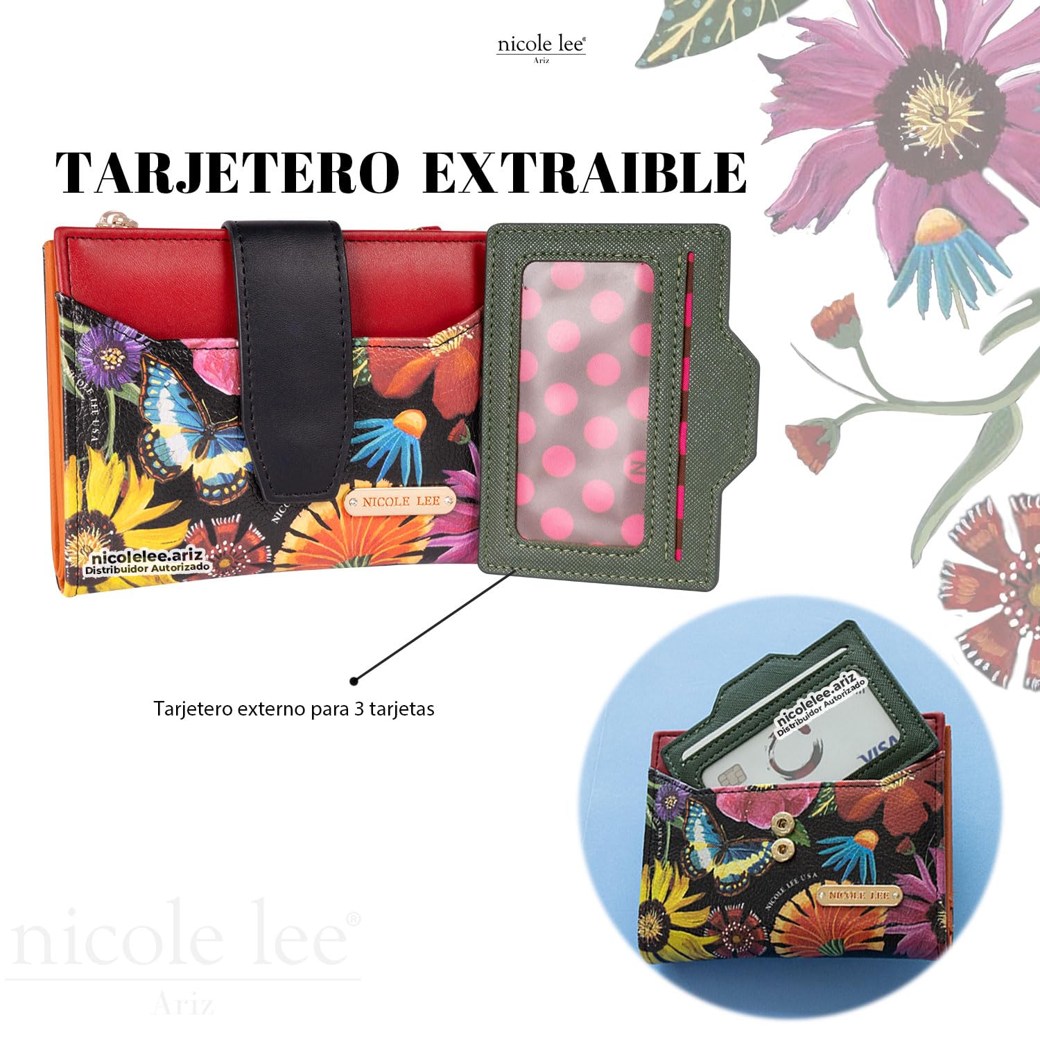 Nicole Lee 2 Piece RFID Bifold Butter Flower Black Wallet