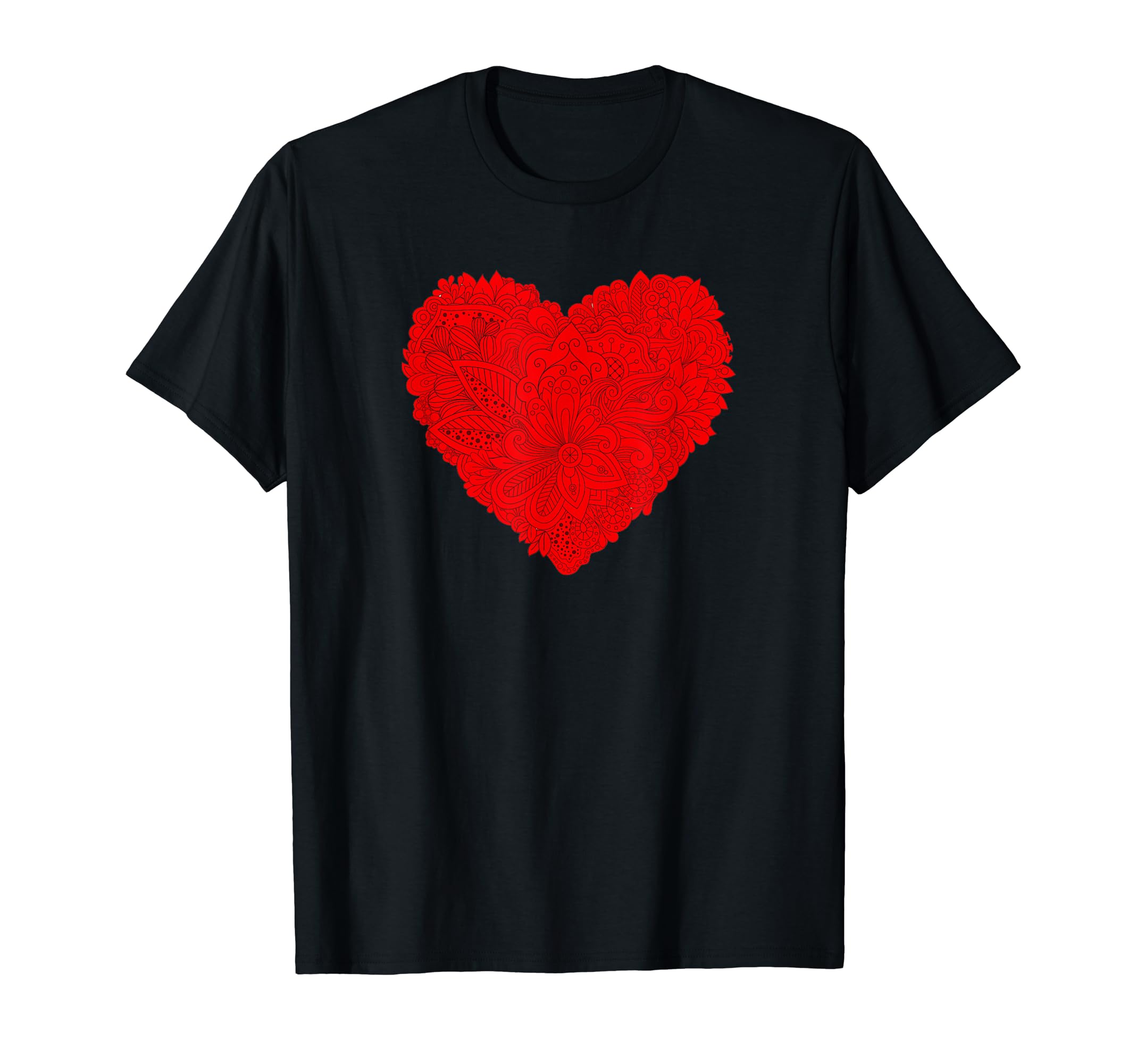 Red Heart Valentines Day Shirt Flowers Floral Heart Graphic T-Shirt