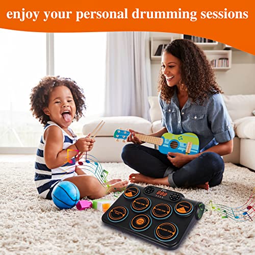 Tabletop Electronic Drum Set, Electronic Drum Kit with Touch Sensitivity, Portable Drum with 5A Drumsticks