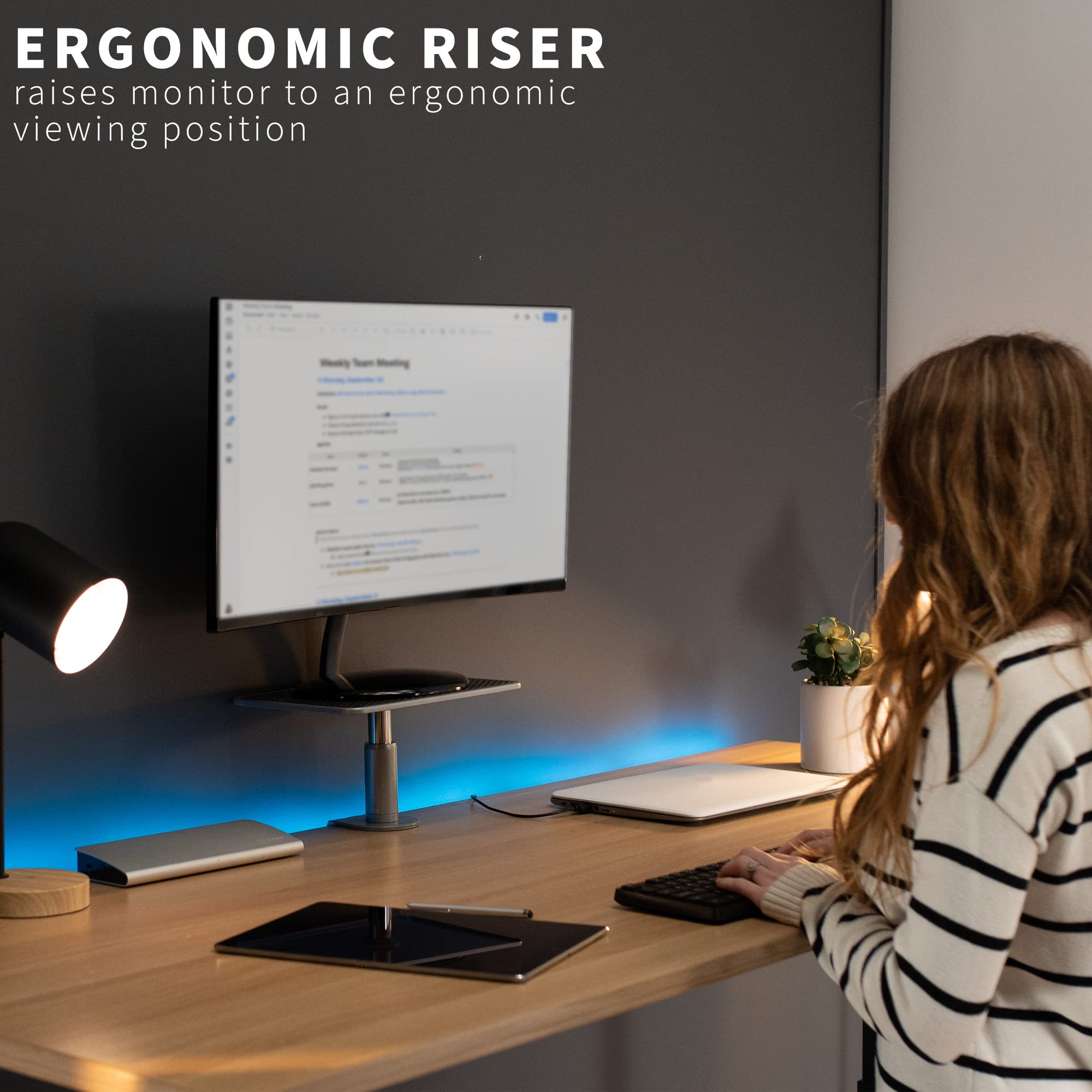 VIVO Clamp-On Universal Height Adjustable Ergonomic Computer Monitor and Laptop Riser, Tabletop Desk Stand, C-Clamp Design, STAND-V000SC
