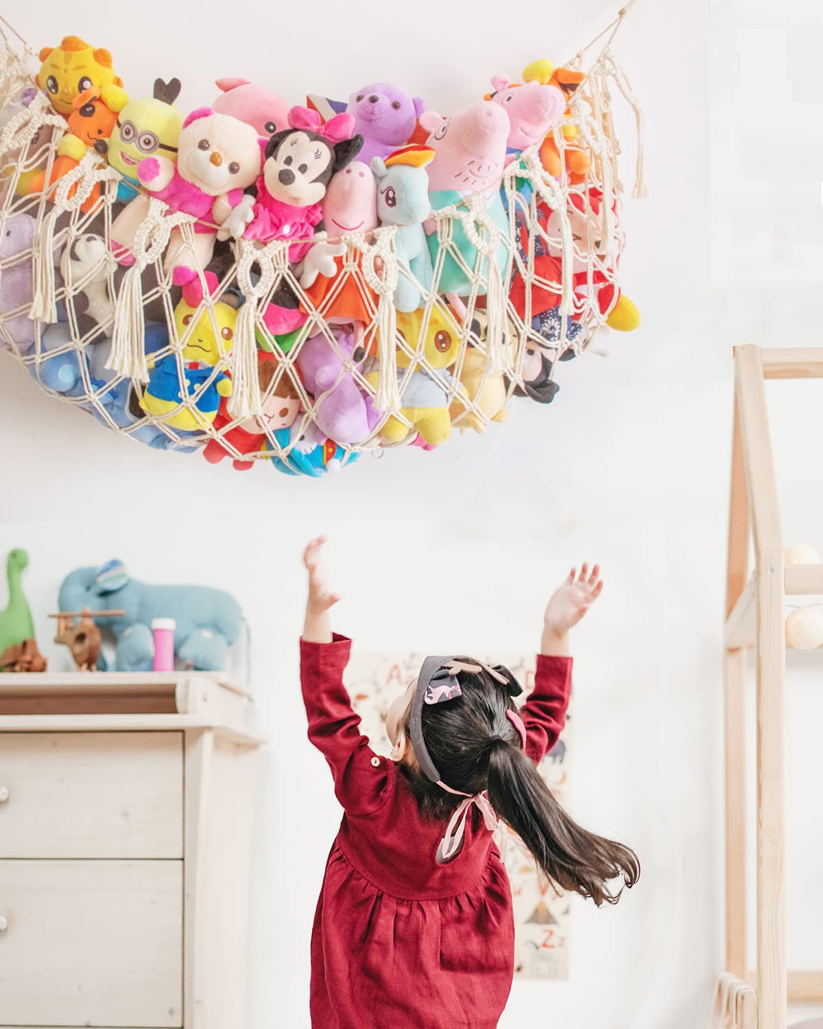 Stuffed Animal Net or Hammock -Wall Mounted-Handmade Macrame Toy Hammock Organizer Stuffed Animal Display Plush Toys Holder Boho Decor for Nursery Playroom Bedroom Kids Room Storage 1