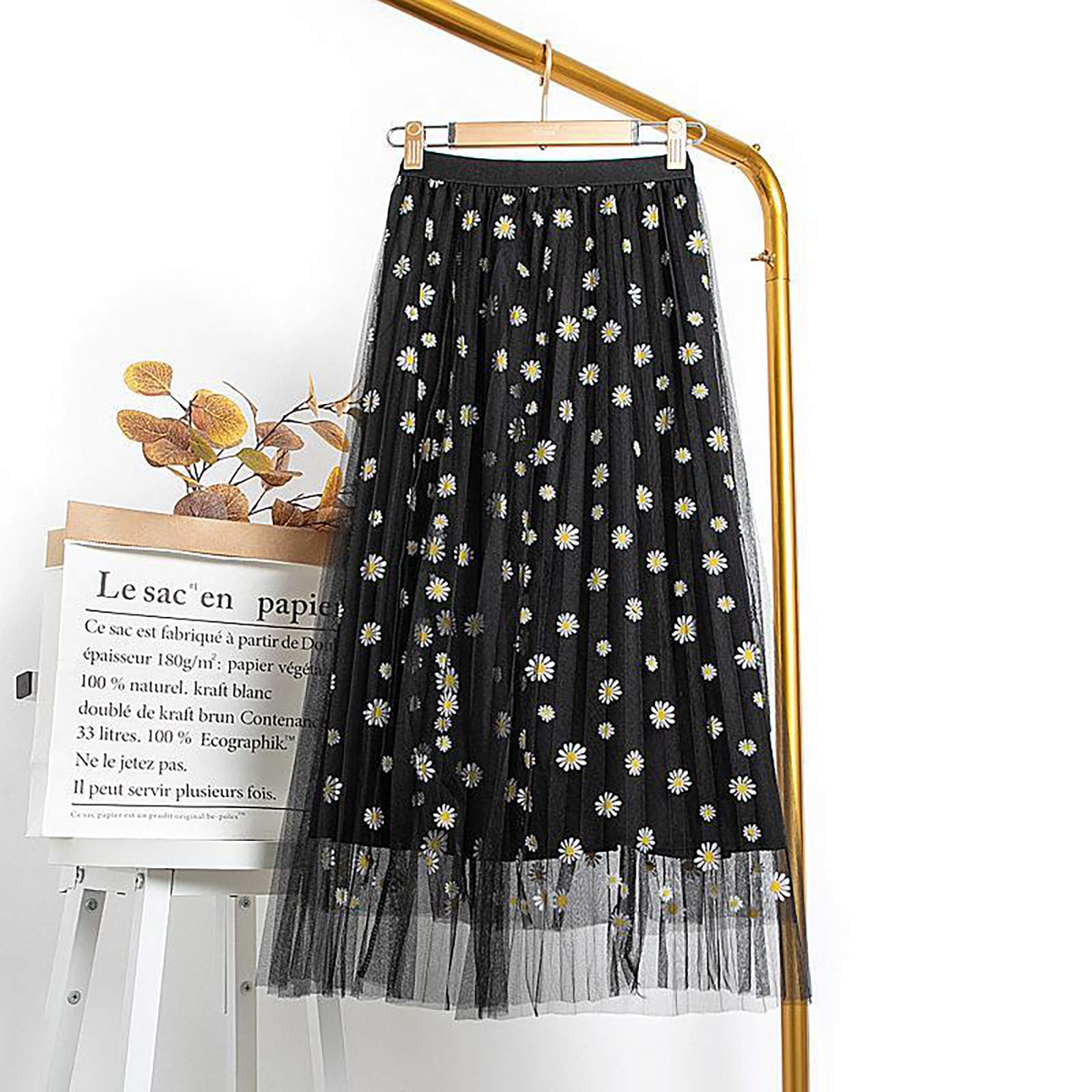 Wrap Skirt for Women Plus Size Beach Pleated Waist Floral A Line Tulle Swing Elastic Mesh Big Formal Holiday Black