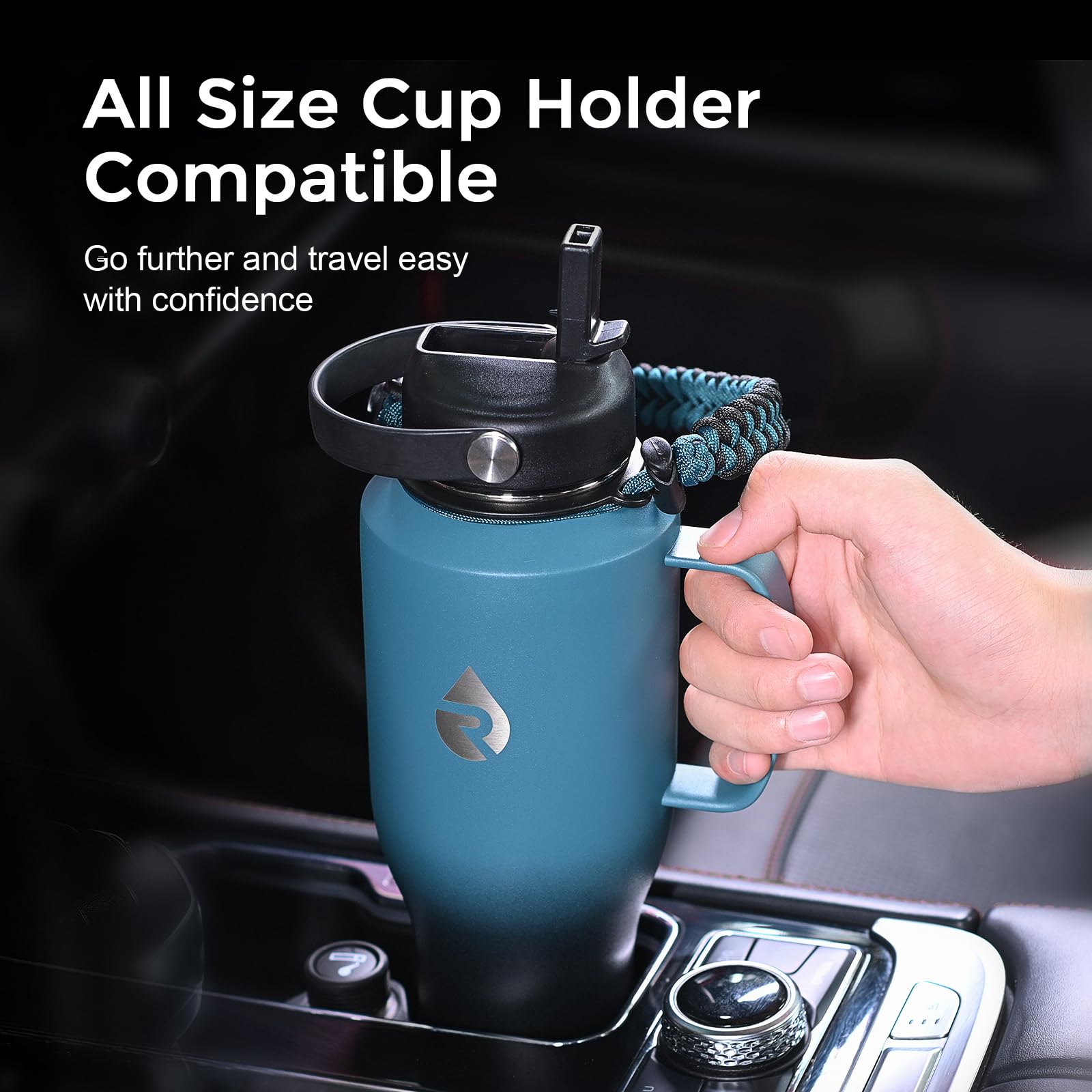 RAYMYLO 32oz Stainless Steel Water Bottle (Cold for 48 Hrs, Hot for 24 Hrs), Triple Wall Vacuum Insulated Water Bottle with Straw Lid, Spout Lid and Paracord Handle, Leakproof, Fit in Any Car Cup