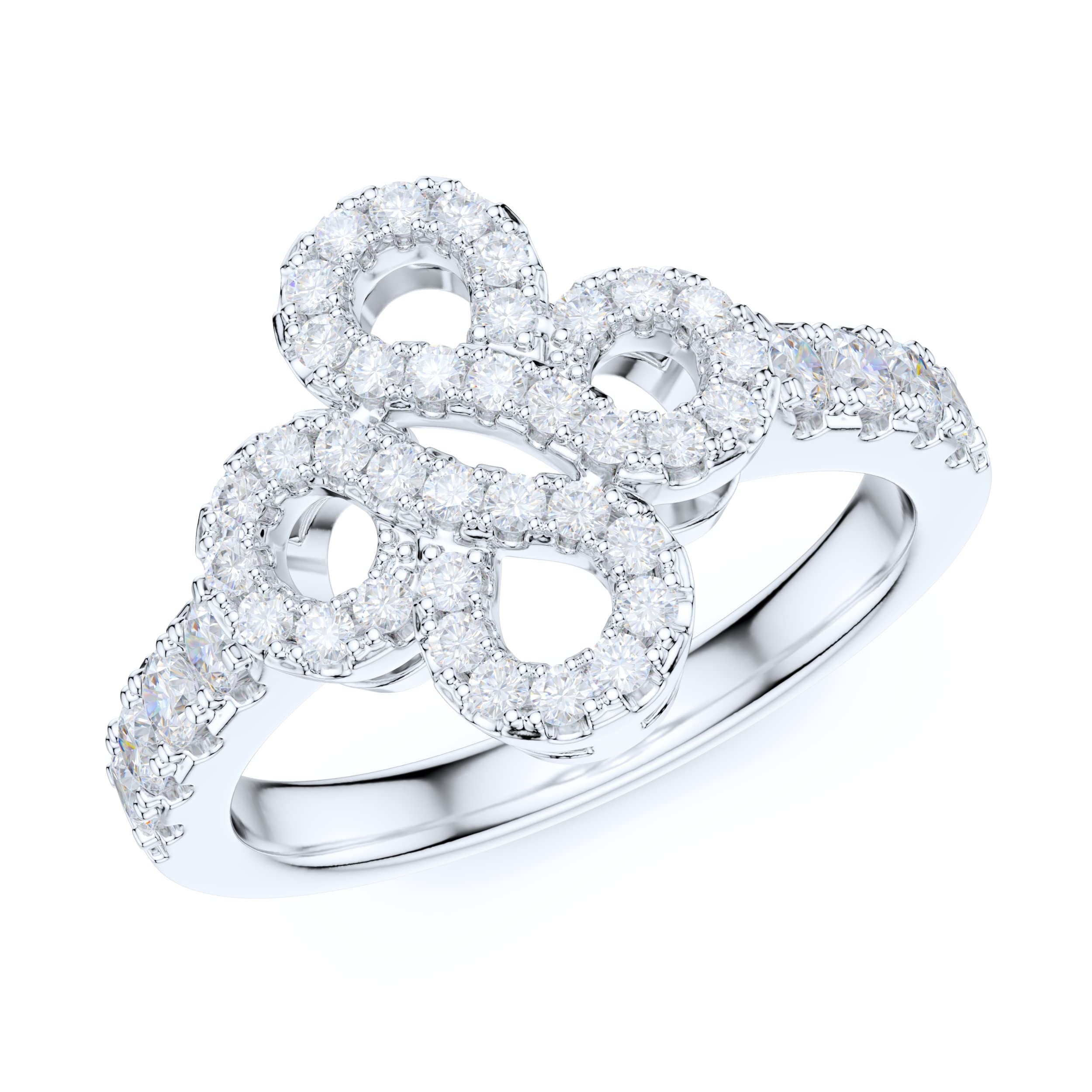 PRSTANI Sterling Silver Love Knot Intersecting Infinity Simulated Round Brilliant Cut Diamond Paved Promise Engagement Ring (7.5)