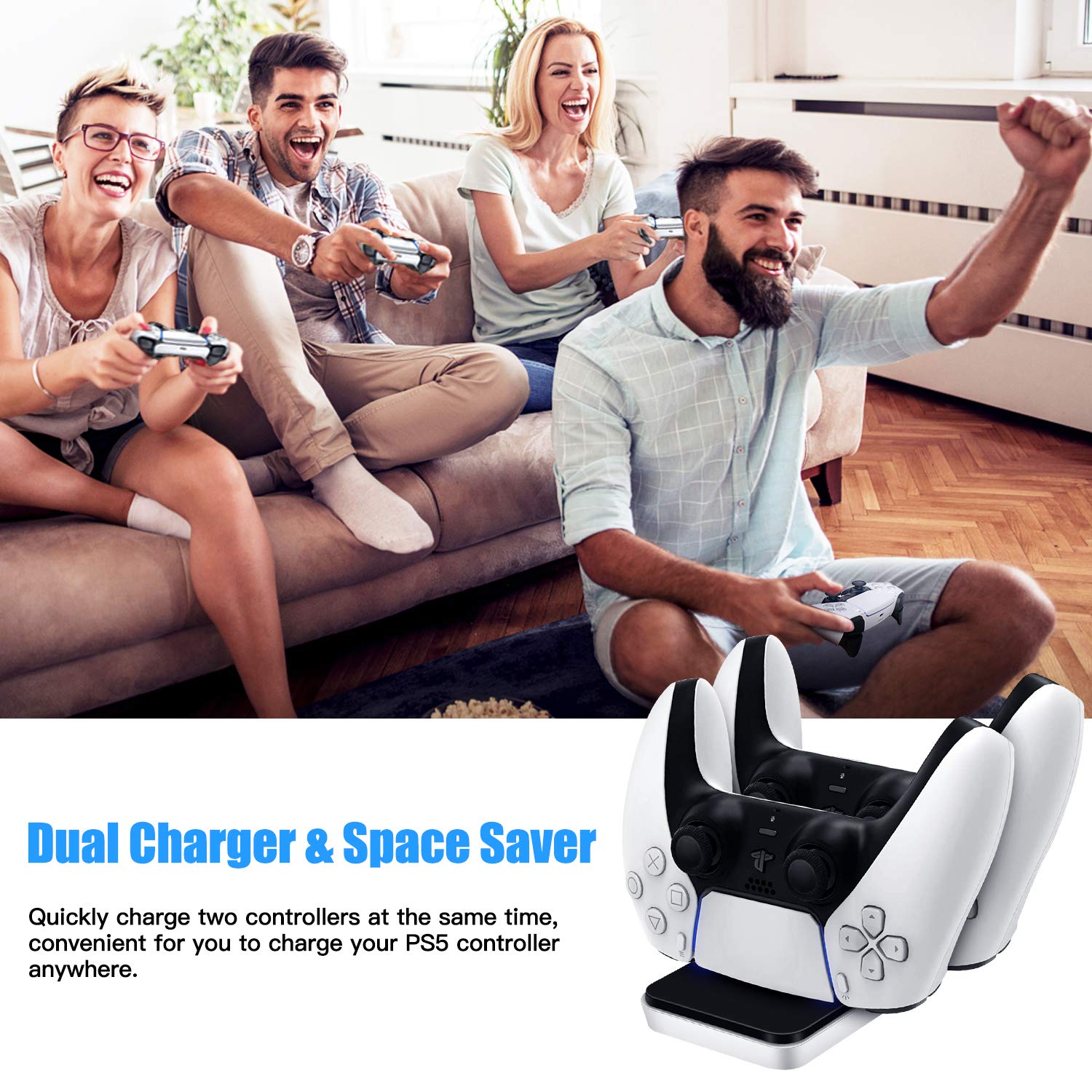 SUNKY Charging Dock for PS5 Controller, Wireless Charging Dock Station for Sony PS5 DualSense Controllers, Detachable Dual USB C Fast Charging Stand for Two DualSense Playstation 5 Controllers