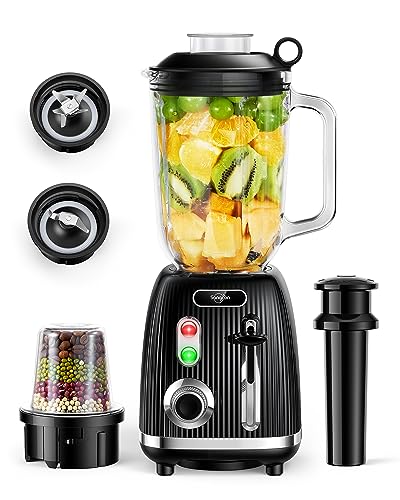 Sangcon 800W Blender for Shakes and Smoothies with 57 Oz Glass Jar & 10 Oz Grinding Cup, Smoothie Blenders and Food Processor Combo for Kitchen with 2 Speeds + Pulse, 6 Fins Blade & Grinding Blade